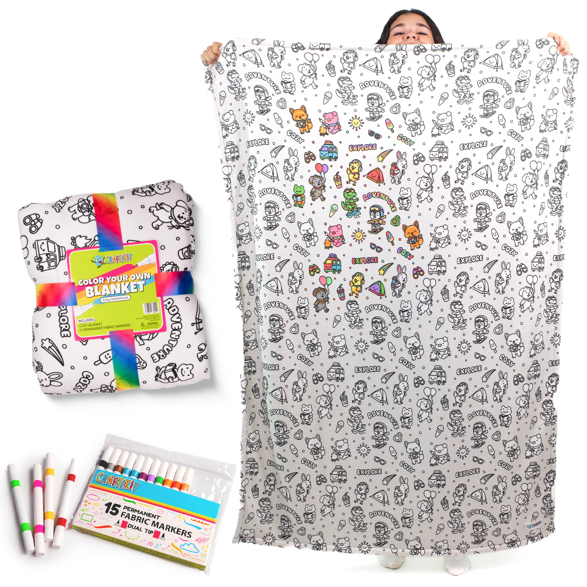 Color-in Blanket for Kids & Adults – Creative Blanket Craft Kit – Perm ...