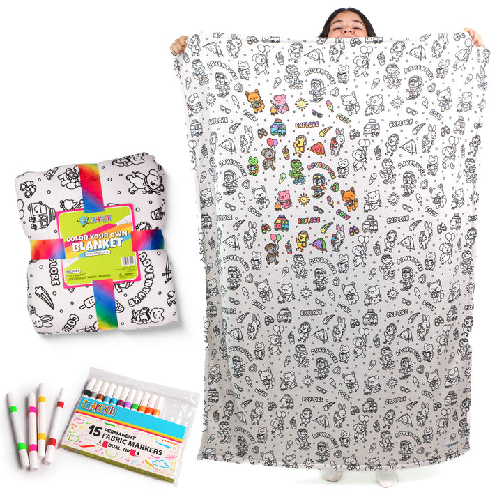 Color-in Blanket for Kids & Adults – Creative Blanket Craft Kit – Perm ...