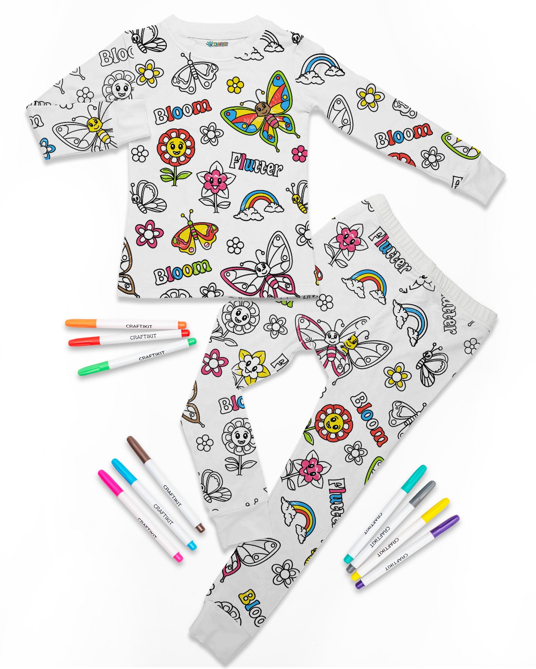 Coloring Pajamas for Kids with Markers - Butterfly Garden Theme Soft S ...